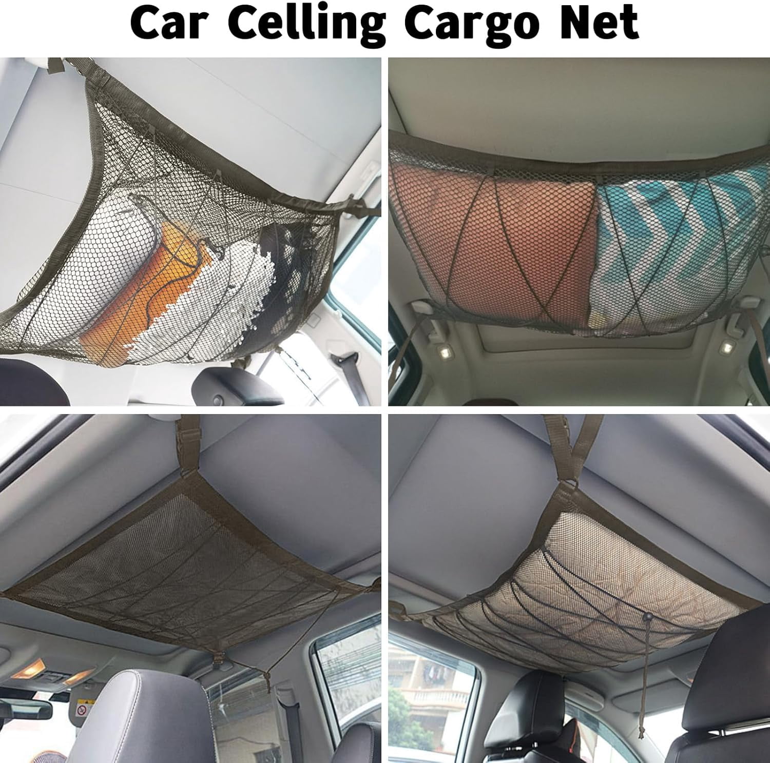 Car Ceiling Storage Bag, Layer Adjustable Cargo Net Sundries Organizer ...