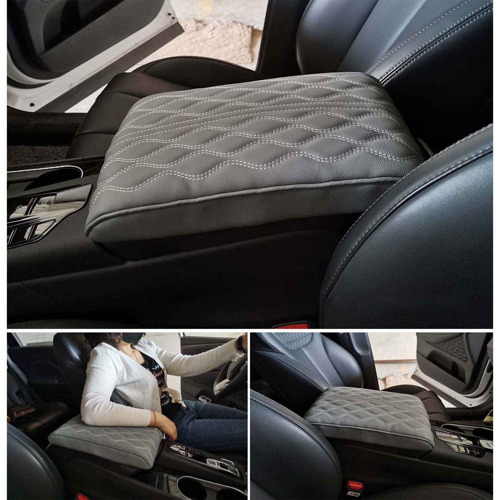 Car Center Console Cover-Armrest Box Mat,Memory Foam Leather Arm Rest ...