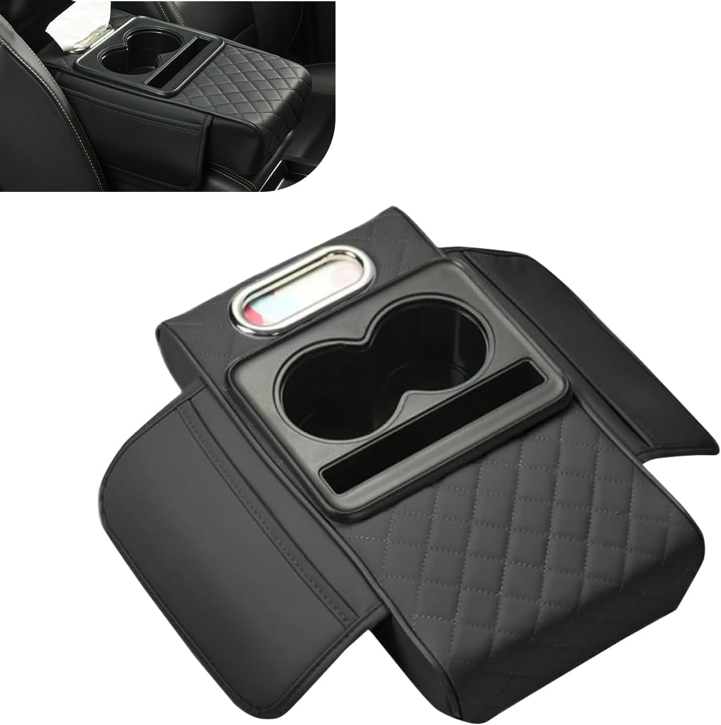 Car Center Console Cover Organizer, Mult-purpose Leather Arm Rest ...