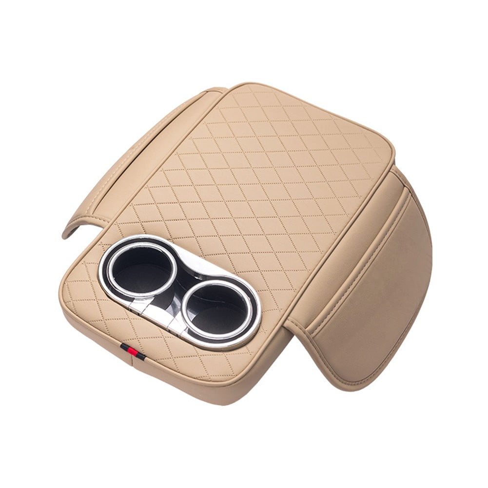 Car Center Console Pad PU Leather Armrest Cushion with Dual Cup Holders ...
