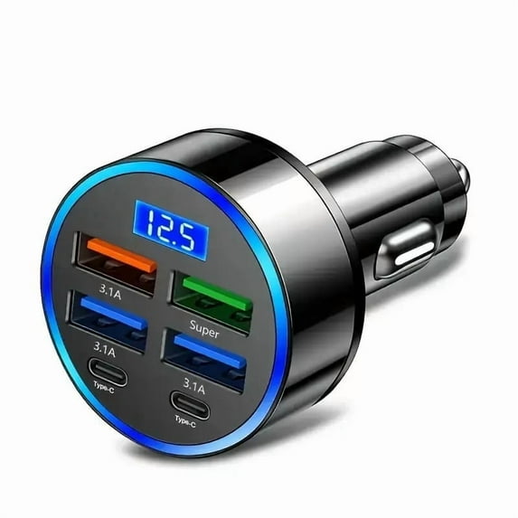 Niedeo USB C Car Charger with Voltage Display, 4 Ports, Dual USB-C, 3 ...
