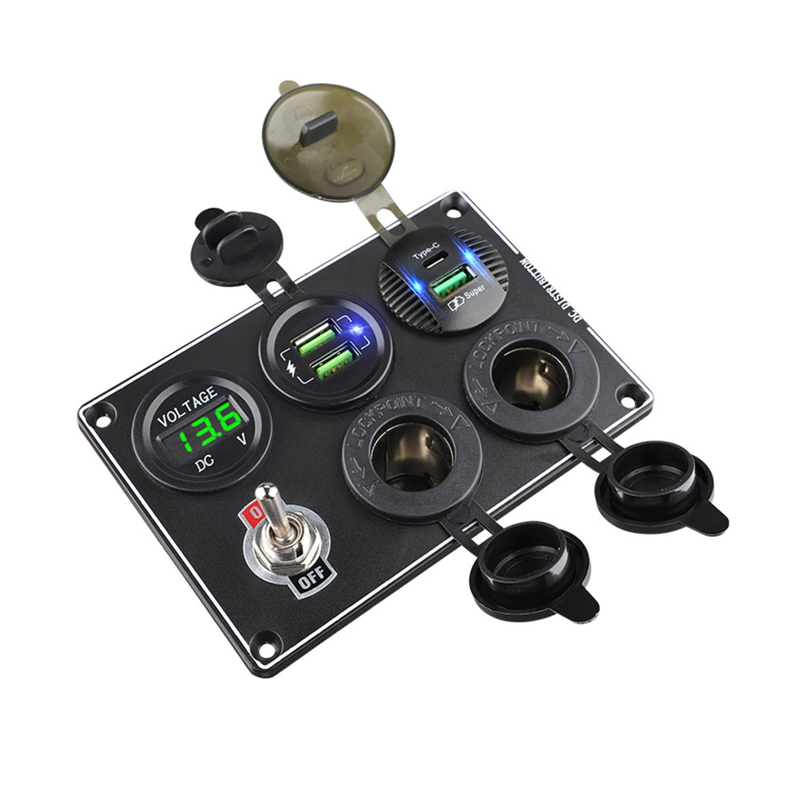 Car Charger Multi-Functions Aluminum Panel Socket Port USB for RV Yacht ...