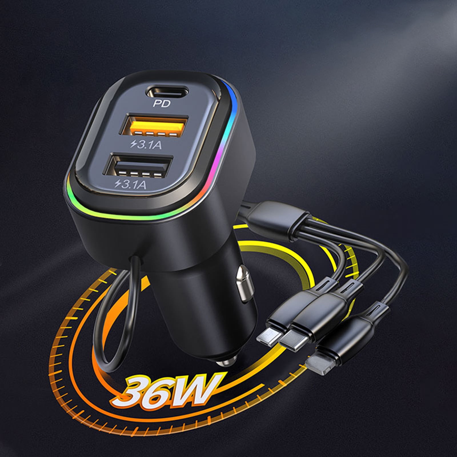 Car Charger PD Fast Charger Three Adapters Charging Plug Charging Cable ...