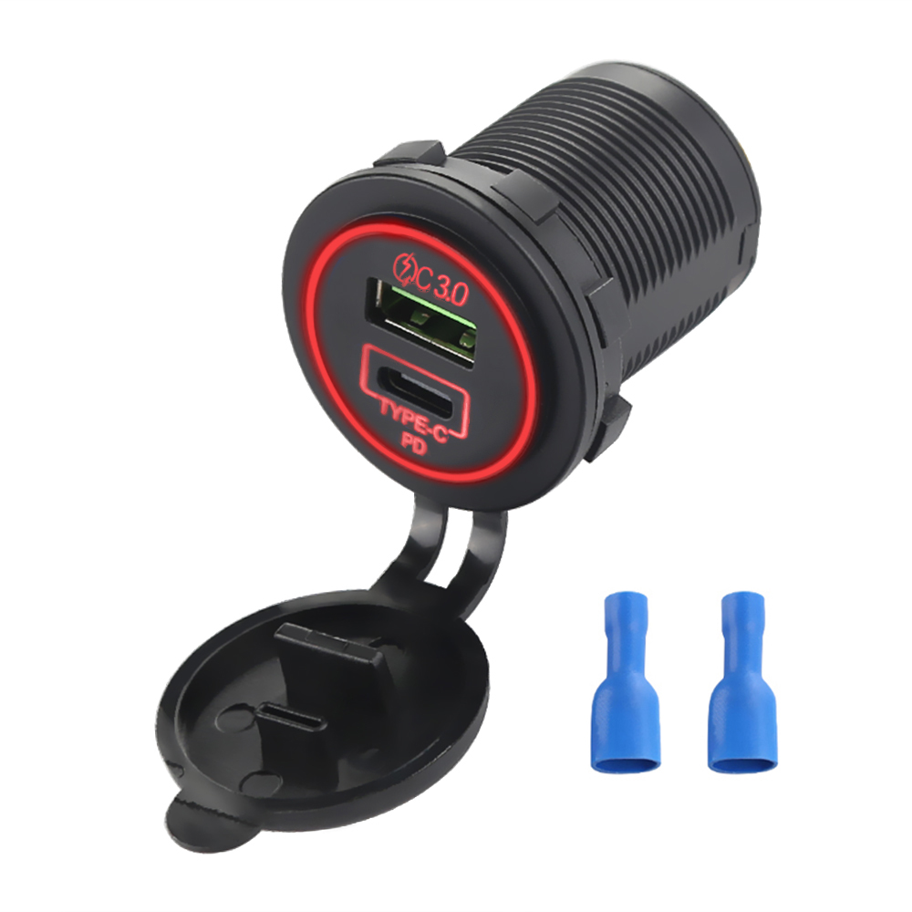 Car Charger Socket Fast Charging 3.0 USB TypeC Dual Port Power Outlet ...