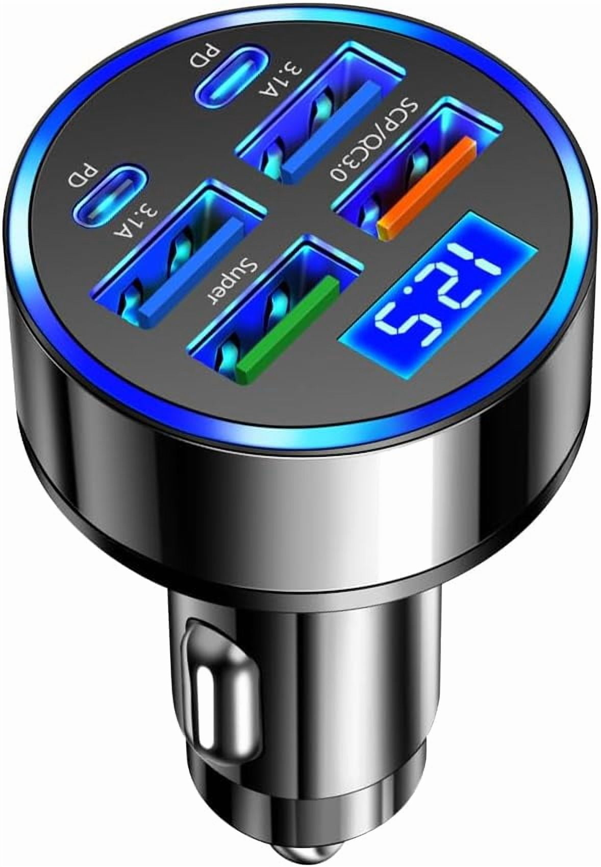 Car Charger USB C with LED Voltage Display,6 Ports PD and QC3.0 Car ...