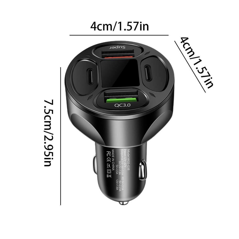 Car Charger With Voltage Display 66W Fast Charging Car Voltmeter With 4 ...