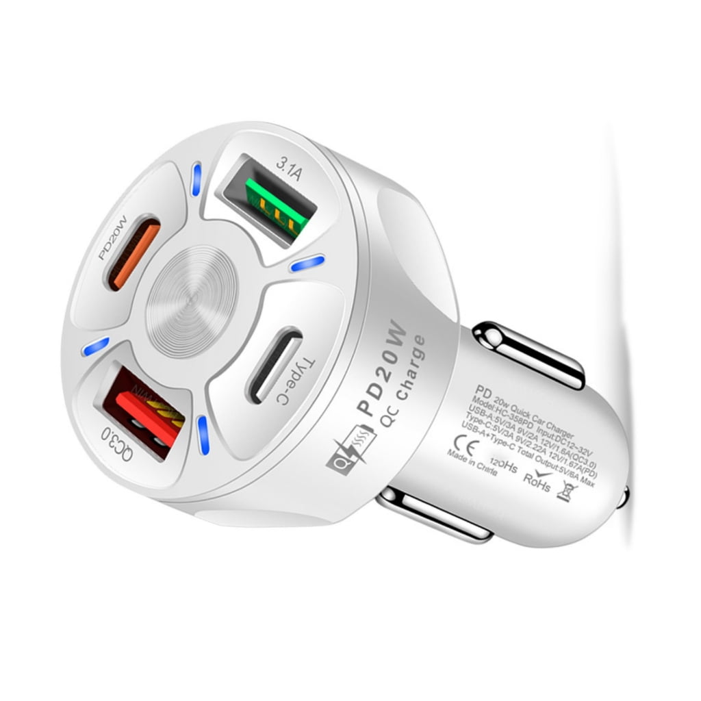 Car Charging Adapter 38W 4 Port USB C Adapter Fast Charging Car ...