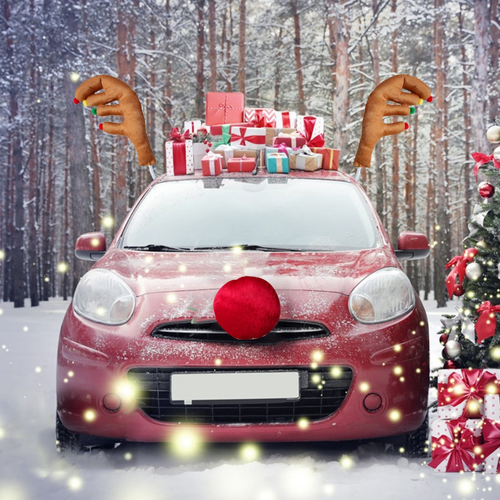 Car Christmas Reindeer Antler Decorations Vehicle Xmas Car Ornament Kit ...