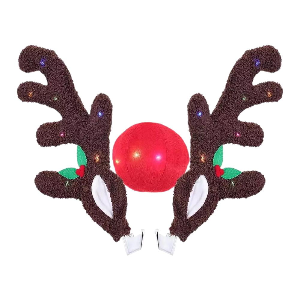 Car Christmas Reindeer Antlers & Nose Decoration Set For SUV Van LED T ...