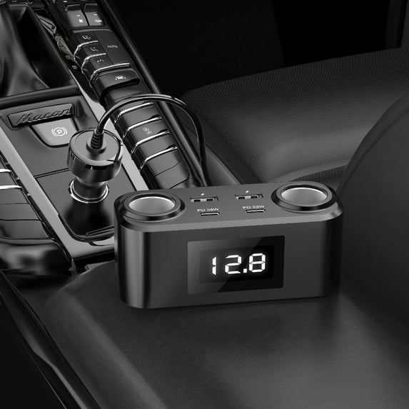 Car Cigarette Lighter Plug Adapter Smart Digital Display Long Power ...