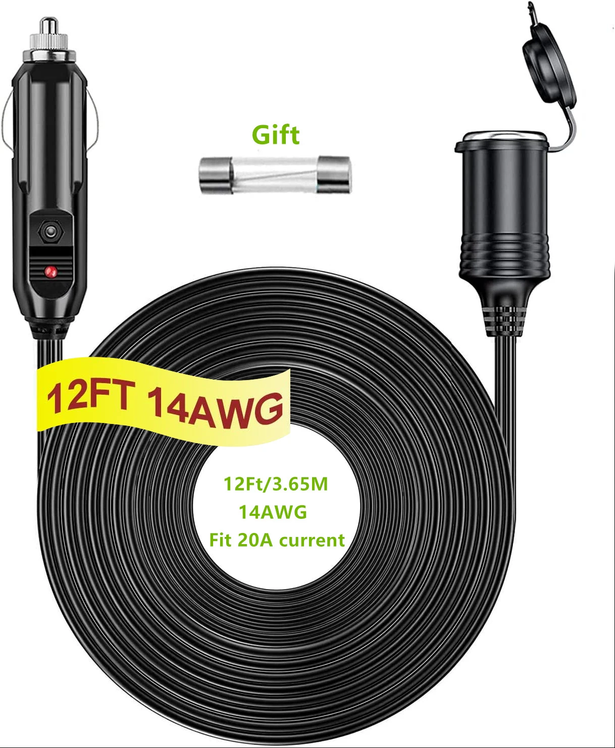 Car Cigarette Lighter Socket Extension Cord Cable Interior Plug To ...