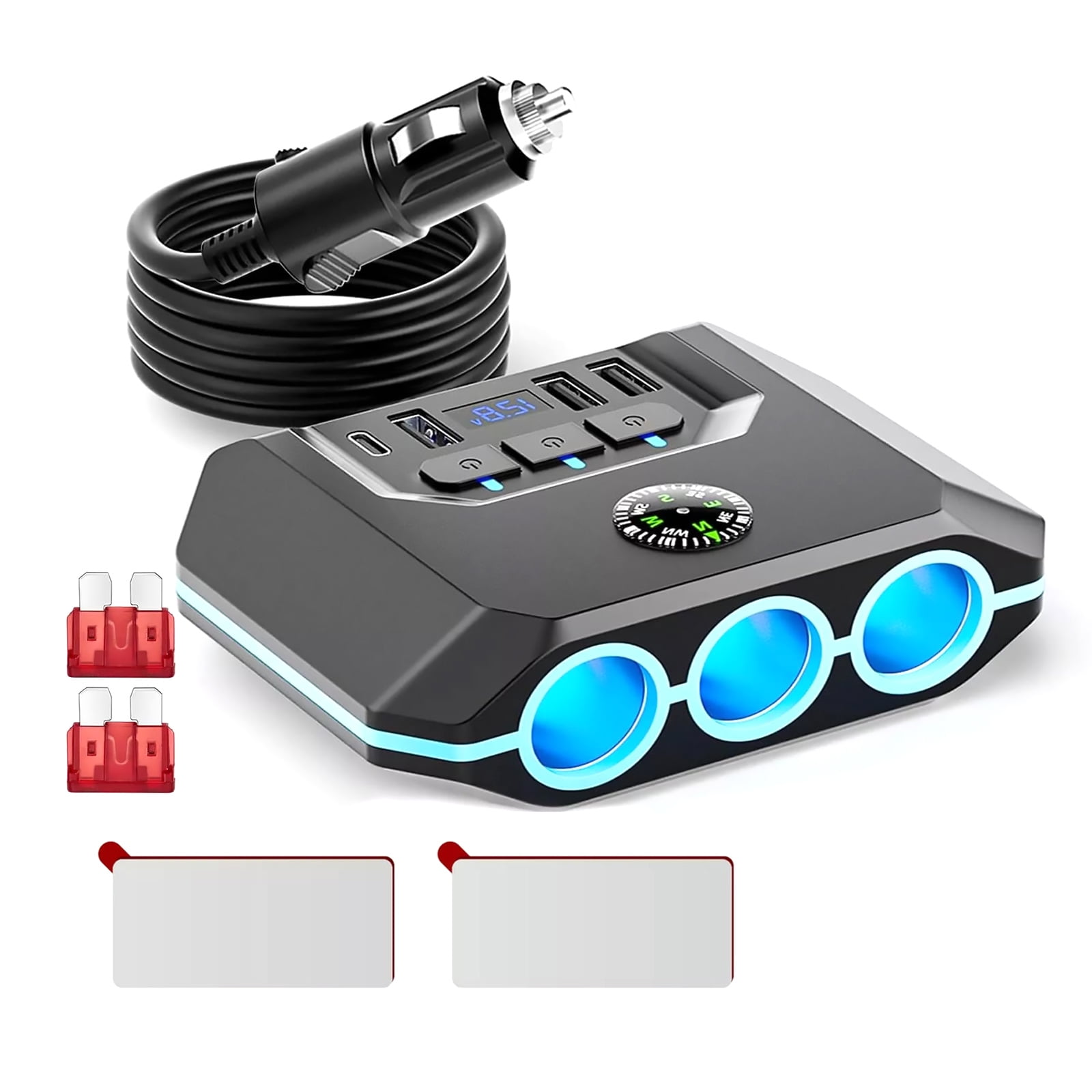Car Cigarette Lighter Splitter with 4 USB Ports 120W Power, Individual ...