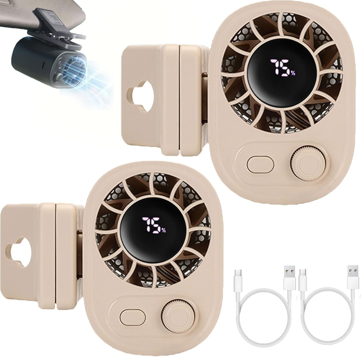 Car Clip on Fan, Car Clip on Fan with LED Display - 360° Rotation, 100 ...