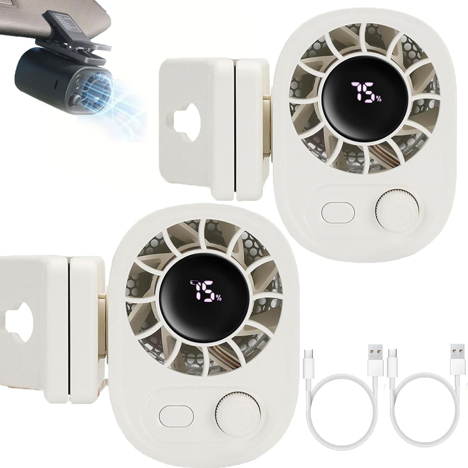 Car Clip on Fan with LED Display, 360° Rotation, USB Powered Mini ...