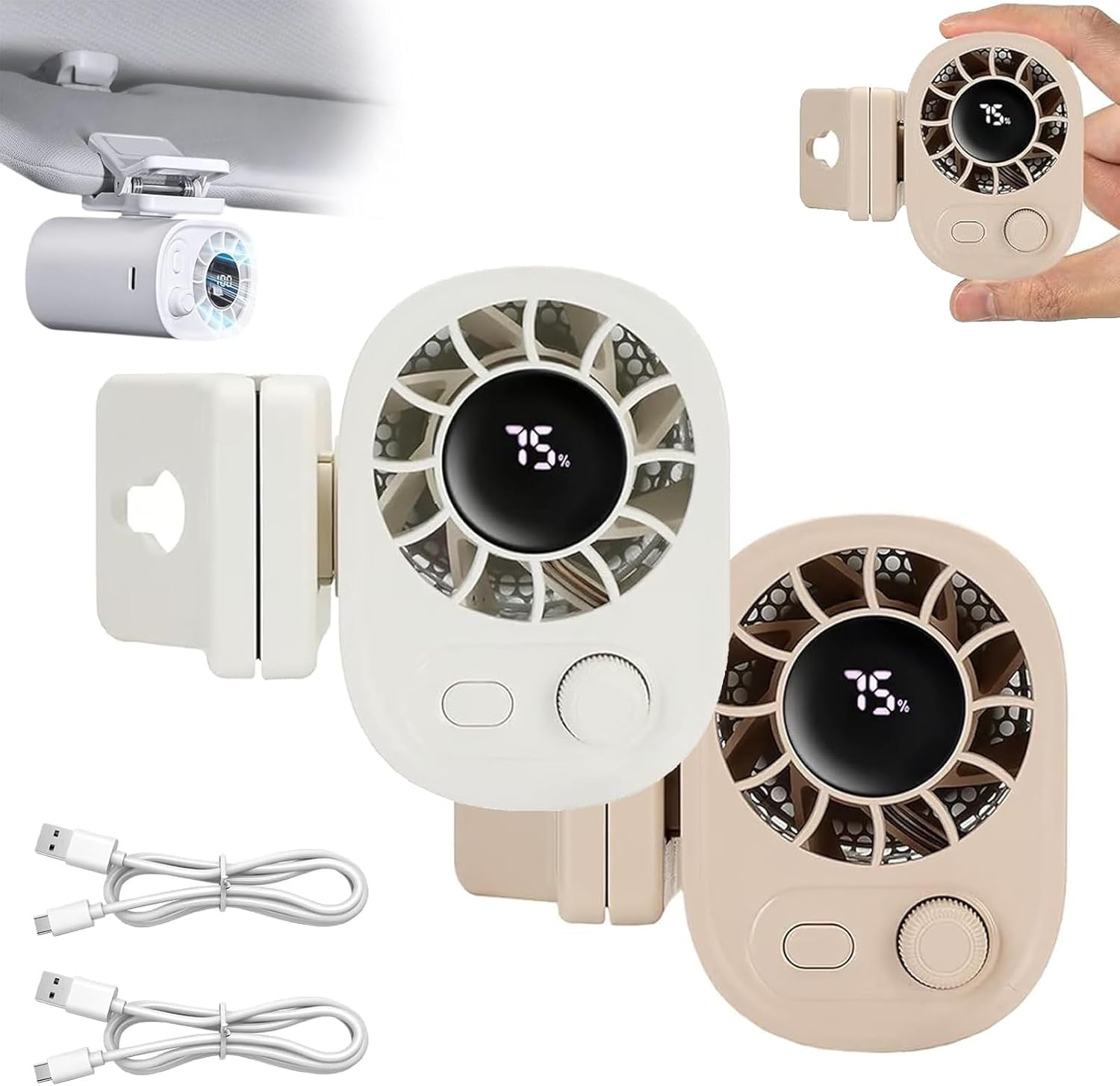 Car Clip on Fan with LED Display,Mini Waist Clip-on Fans,Portable Car ...