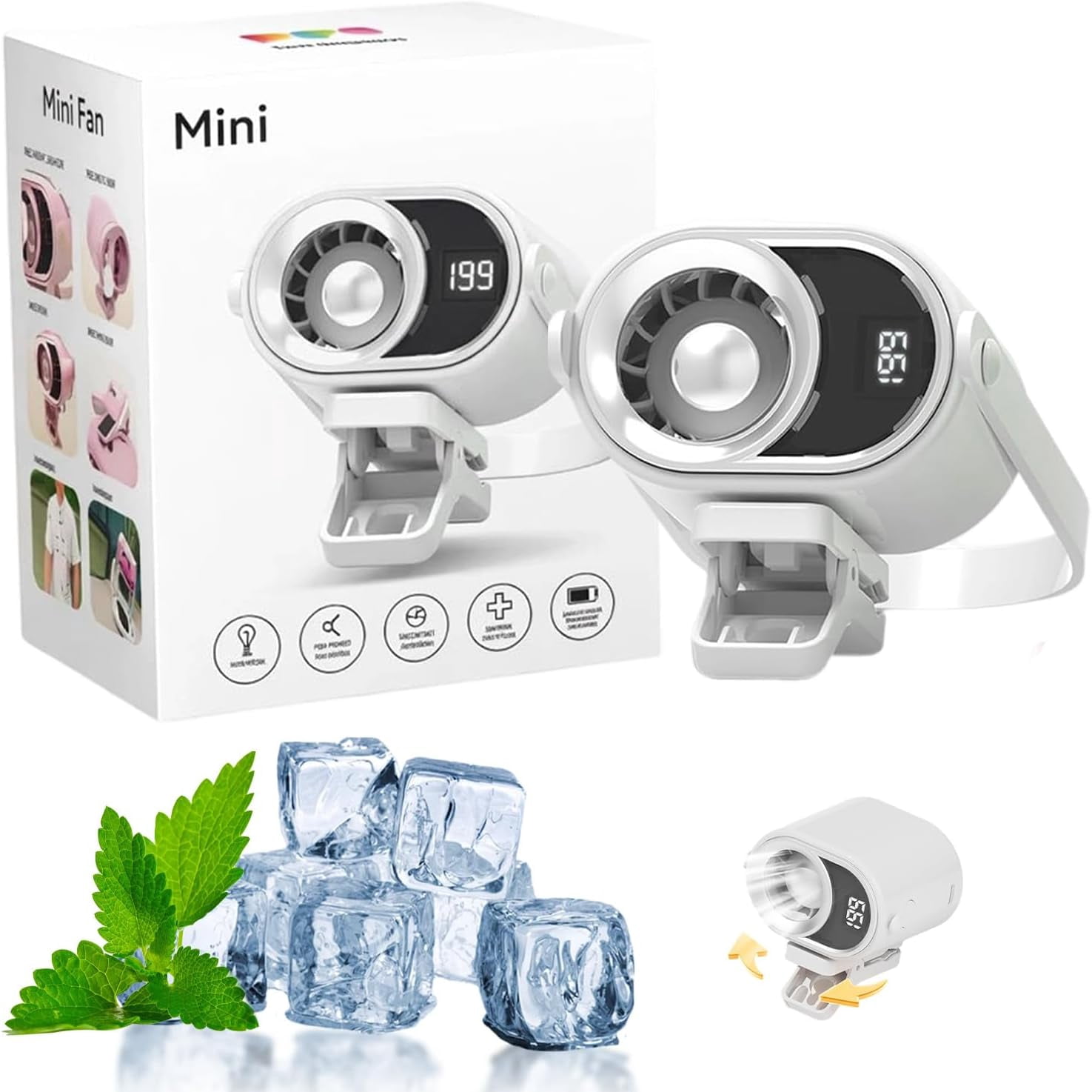 Car Clip On Fan with LED Display - 360° Rotation, 199 Speed Adjustable ...