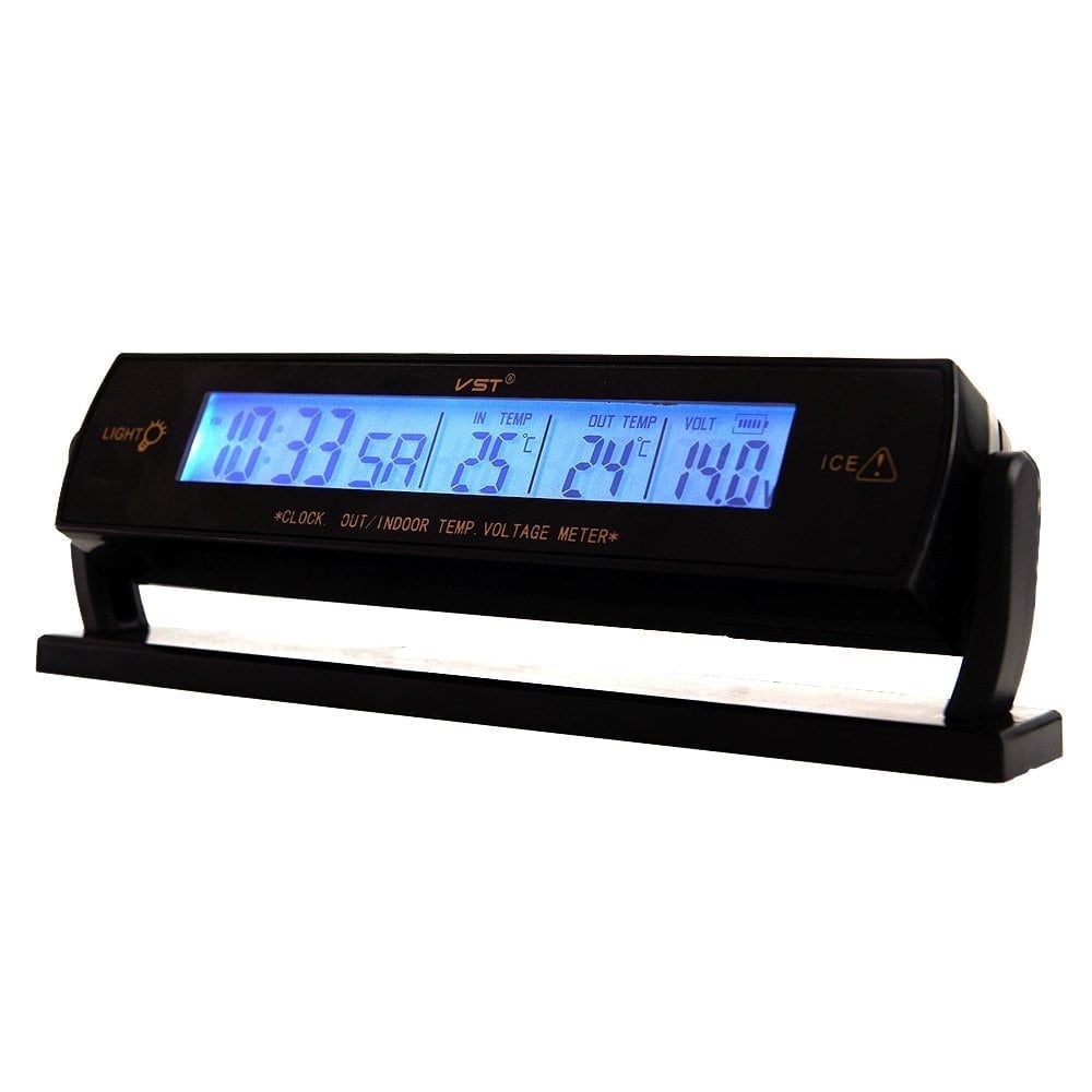 Car Clock Calendar Inside Outside Thermometer Voltage Meter LCD Screen ...
