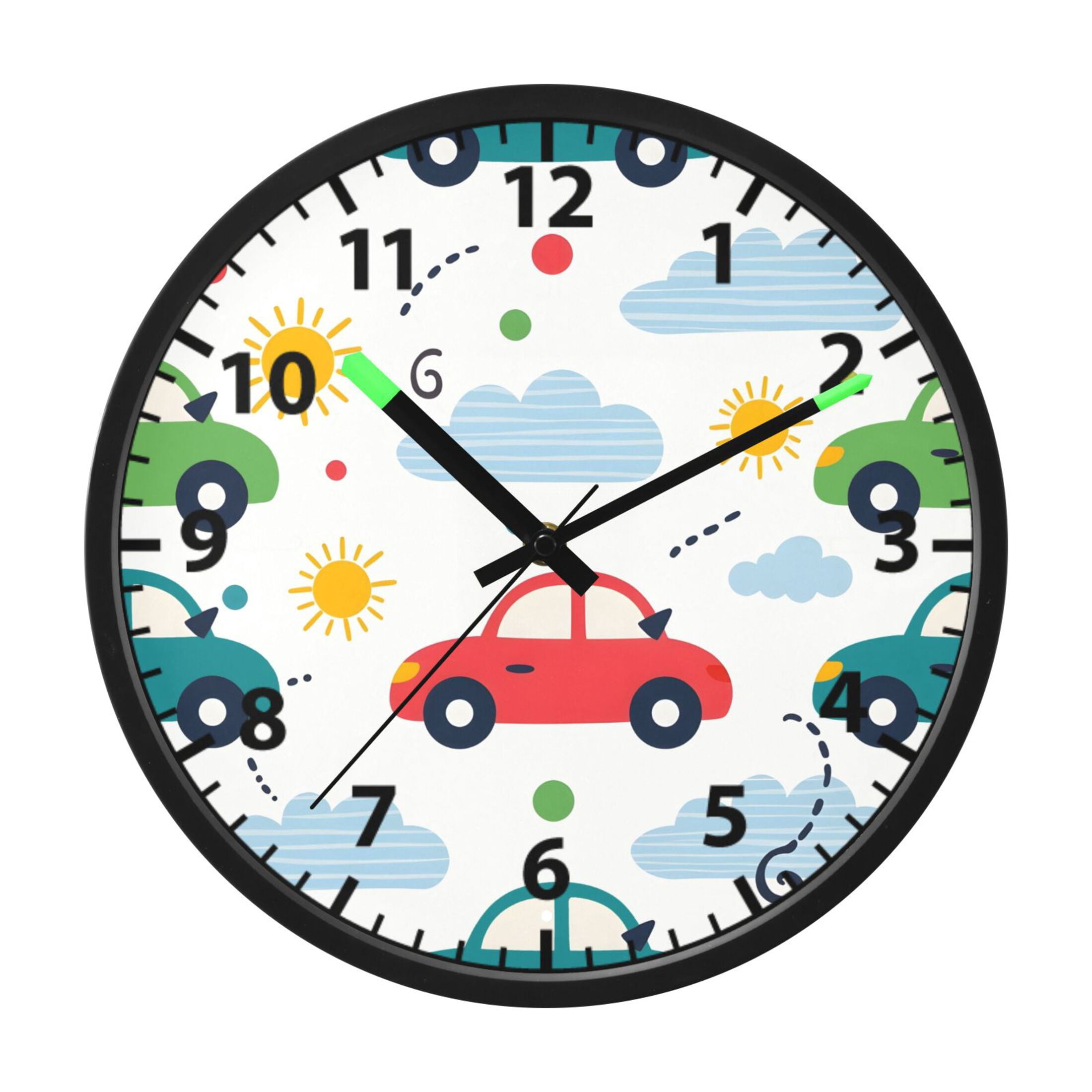 Car Cloud Pattern Wall Clock 12 Inch Voice Activated Night Light Silent ...