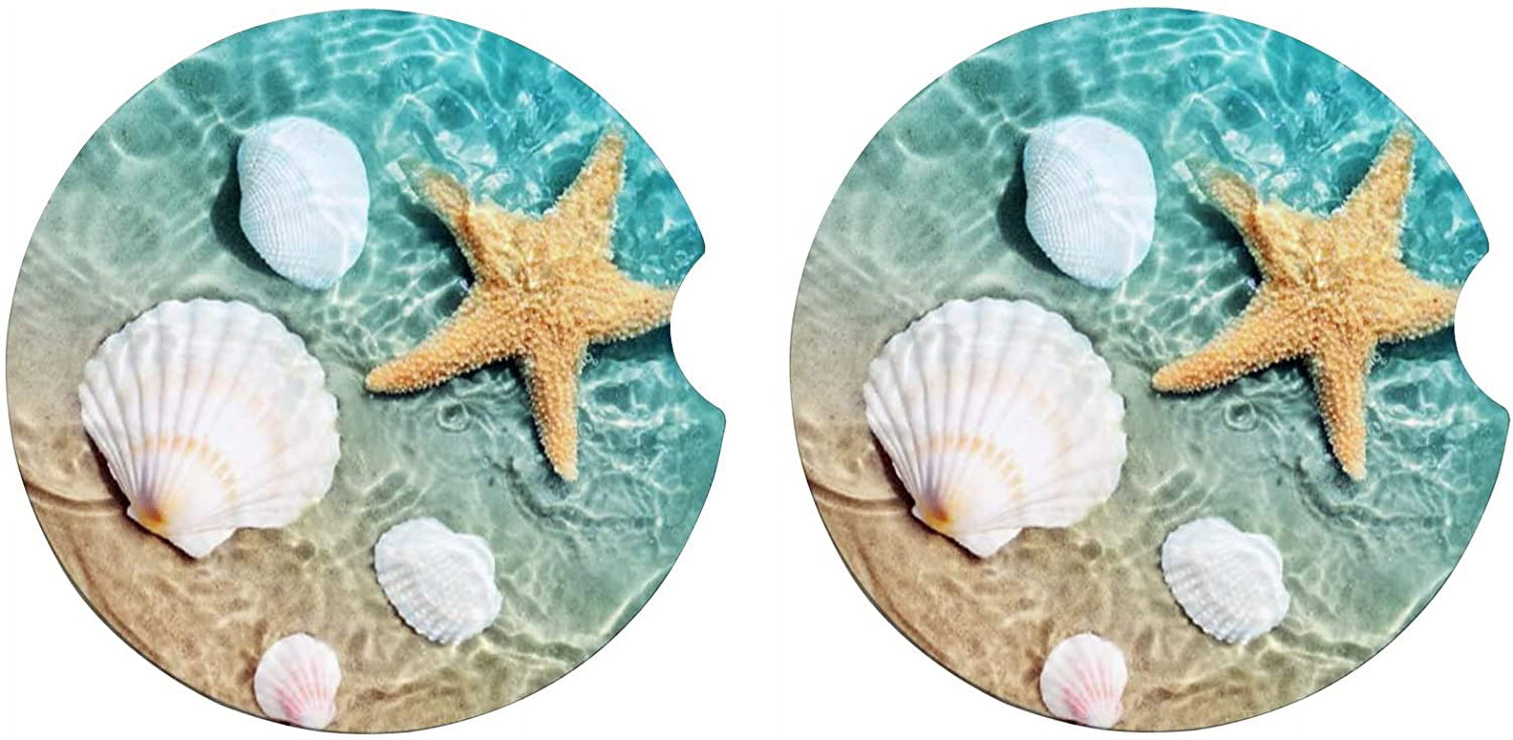 Car Coasters 2 Pack Stone Car Cup Holder Beach Shell Absorbent Drink ...