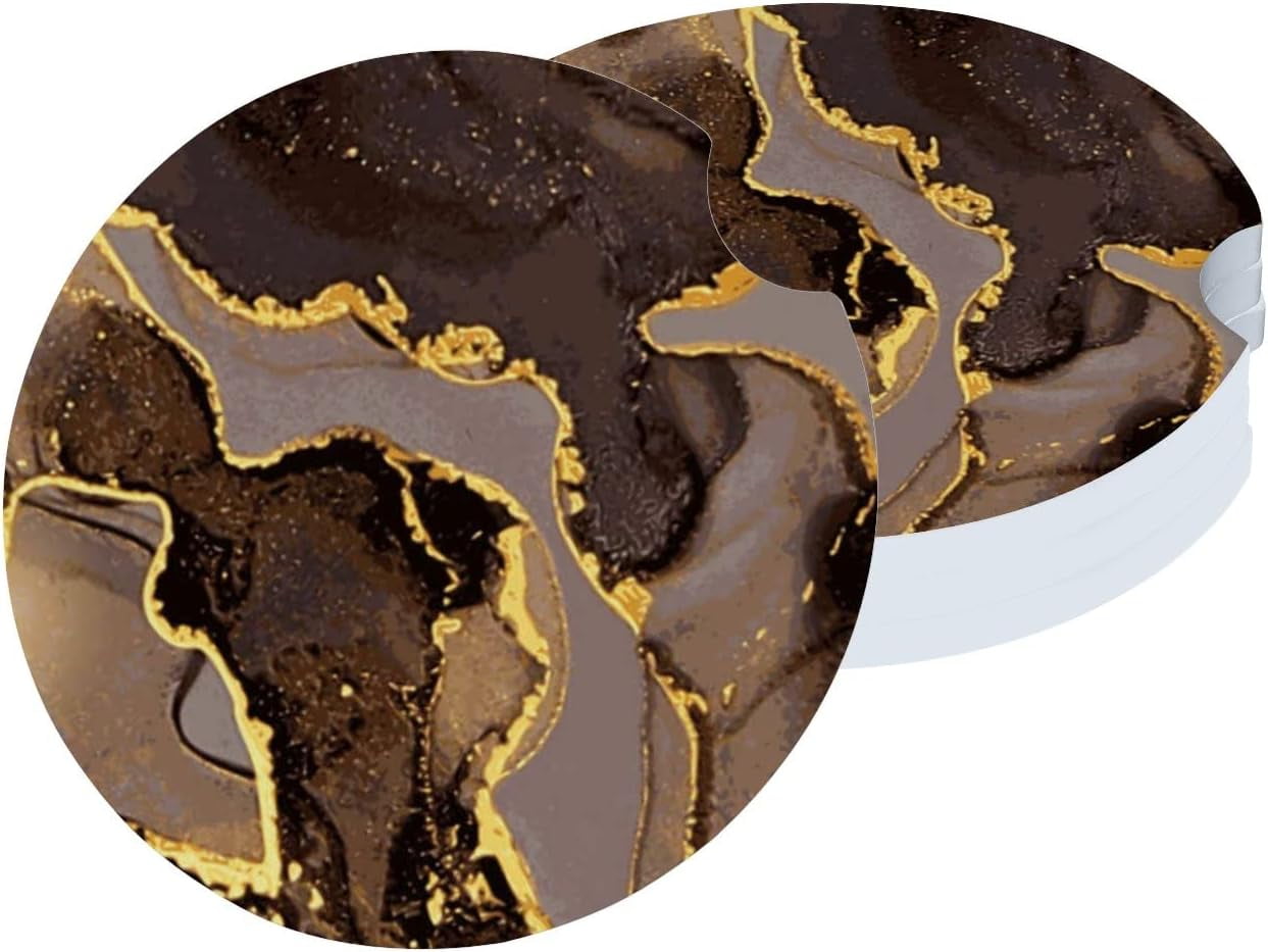 Car Coasters 2 Pack Stone Cup Holder Black Yellow and Gold Marble ...