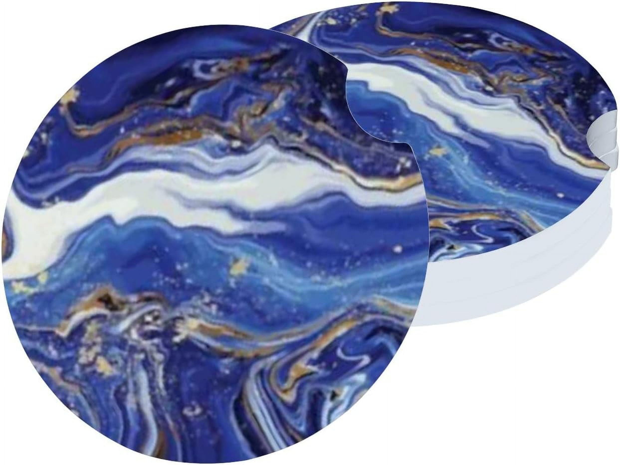 Car Coasters 2 Pack Stone Cup Holder Blue Marble and Gold Absorbent ...