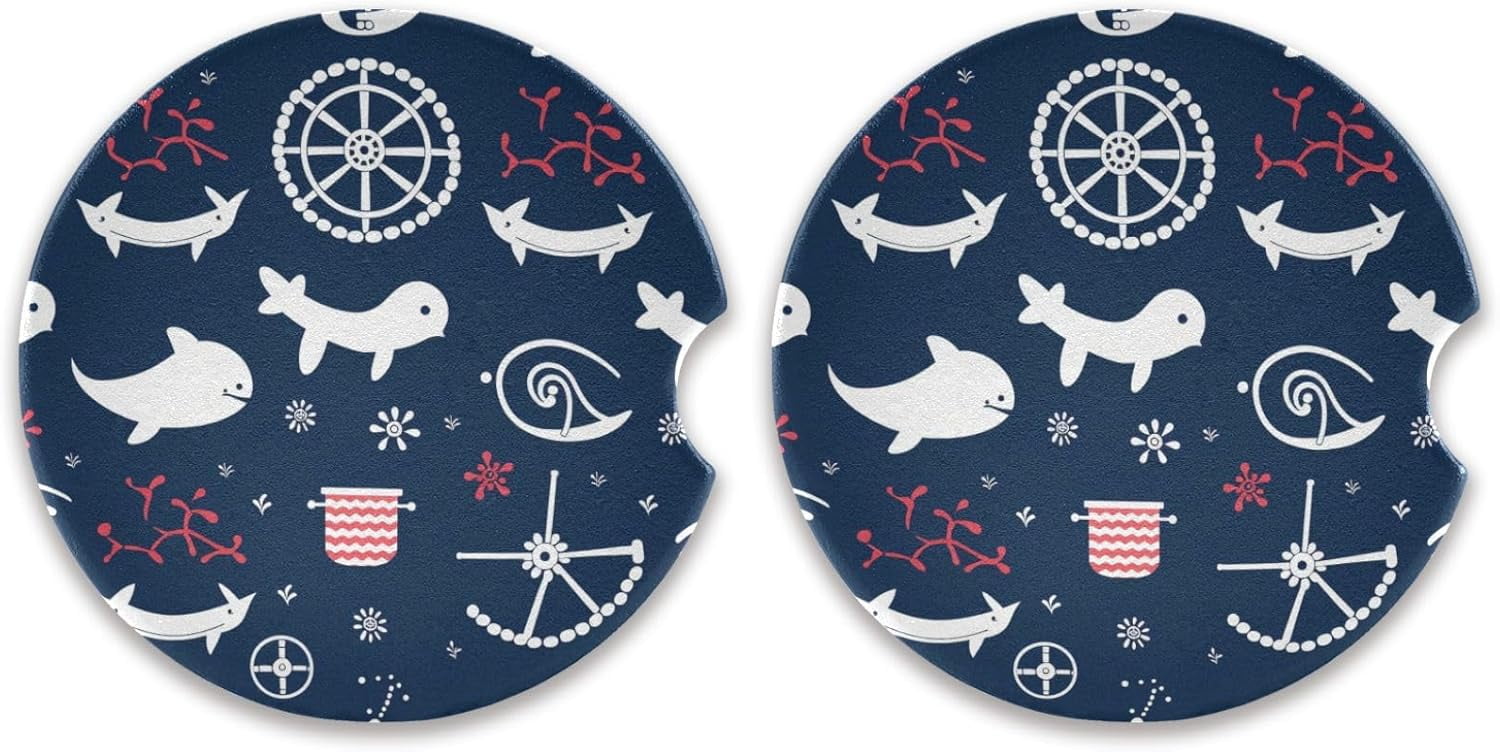 Car Coasters 2 Pack Whale Pattern Ceramics Cork Base Round Automotive ...