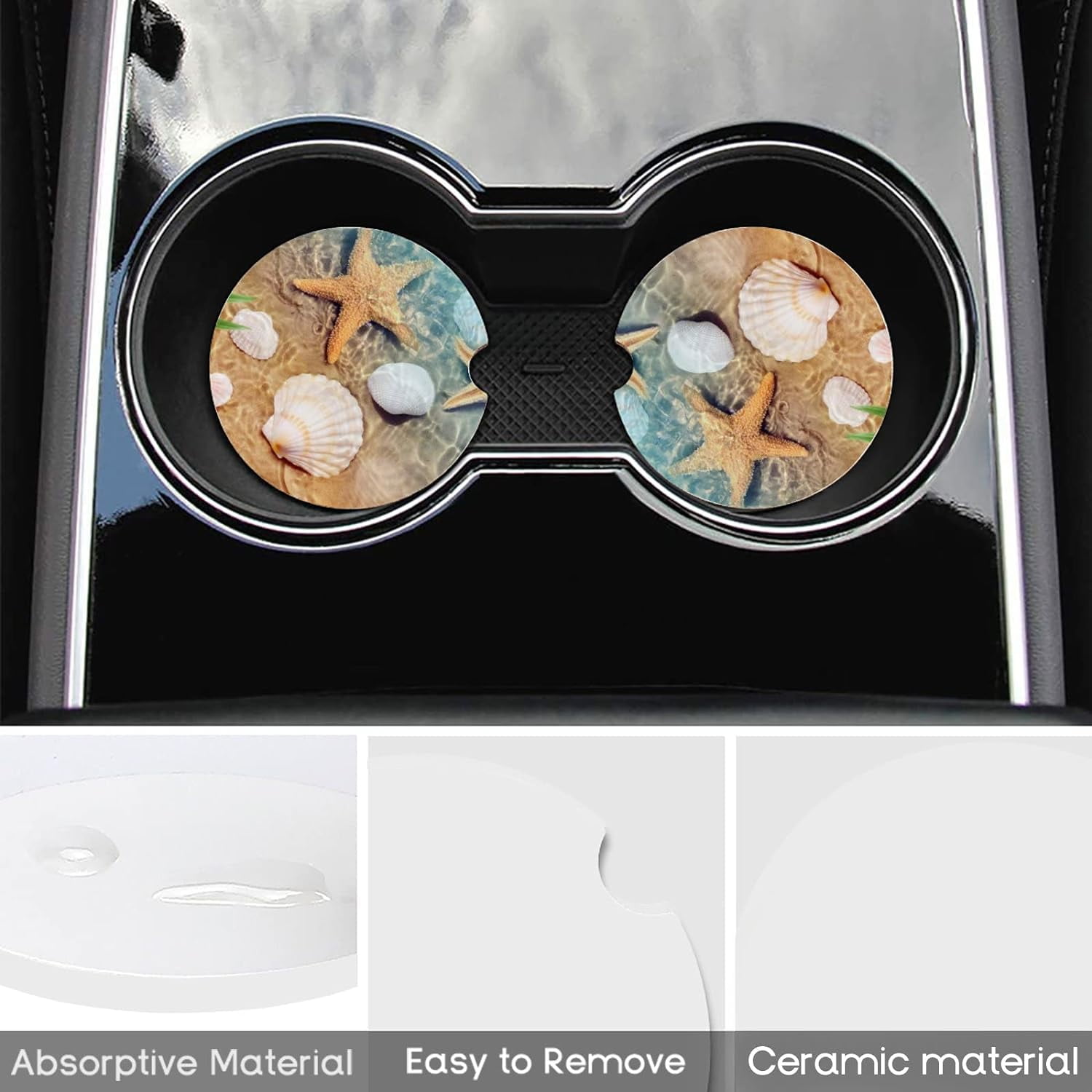 Car Coasters for Cup Holder Absorbent, Car Ceramic Coasters with Finger ...