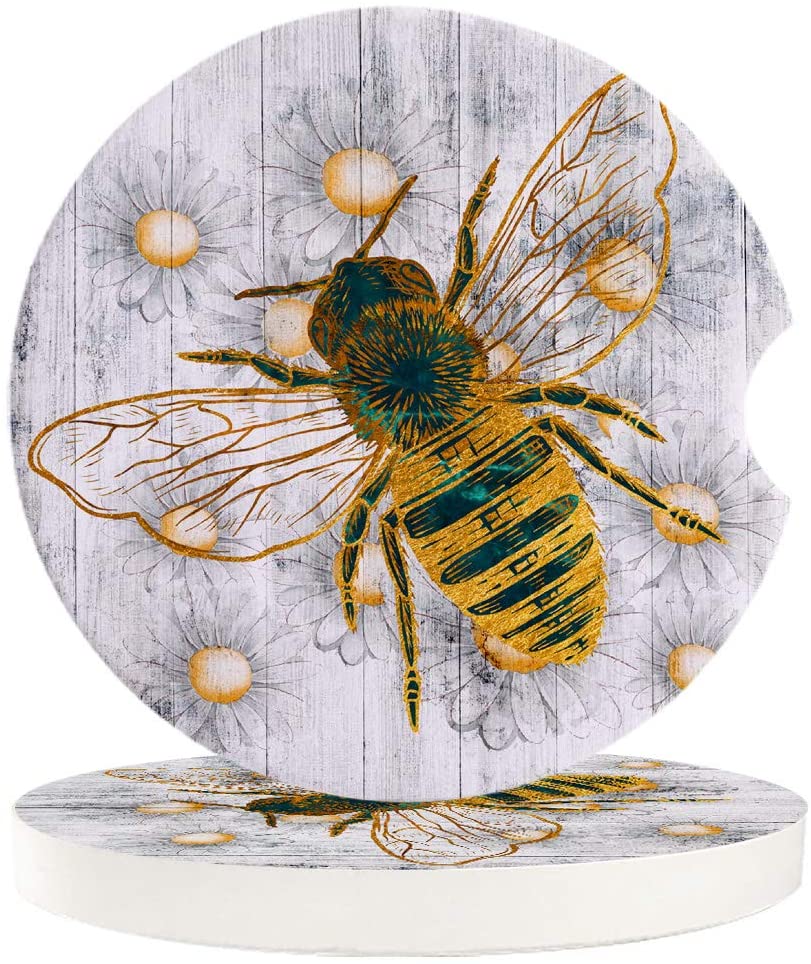 Car Coasters for Cup Holders Set of 2 Honey Bee Daisy 2.56inch Ceramic ...
