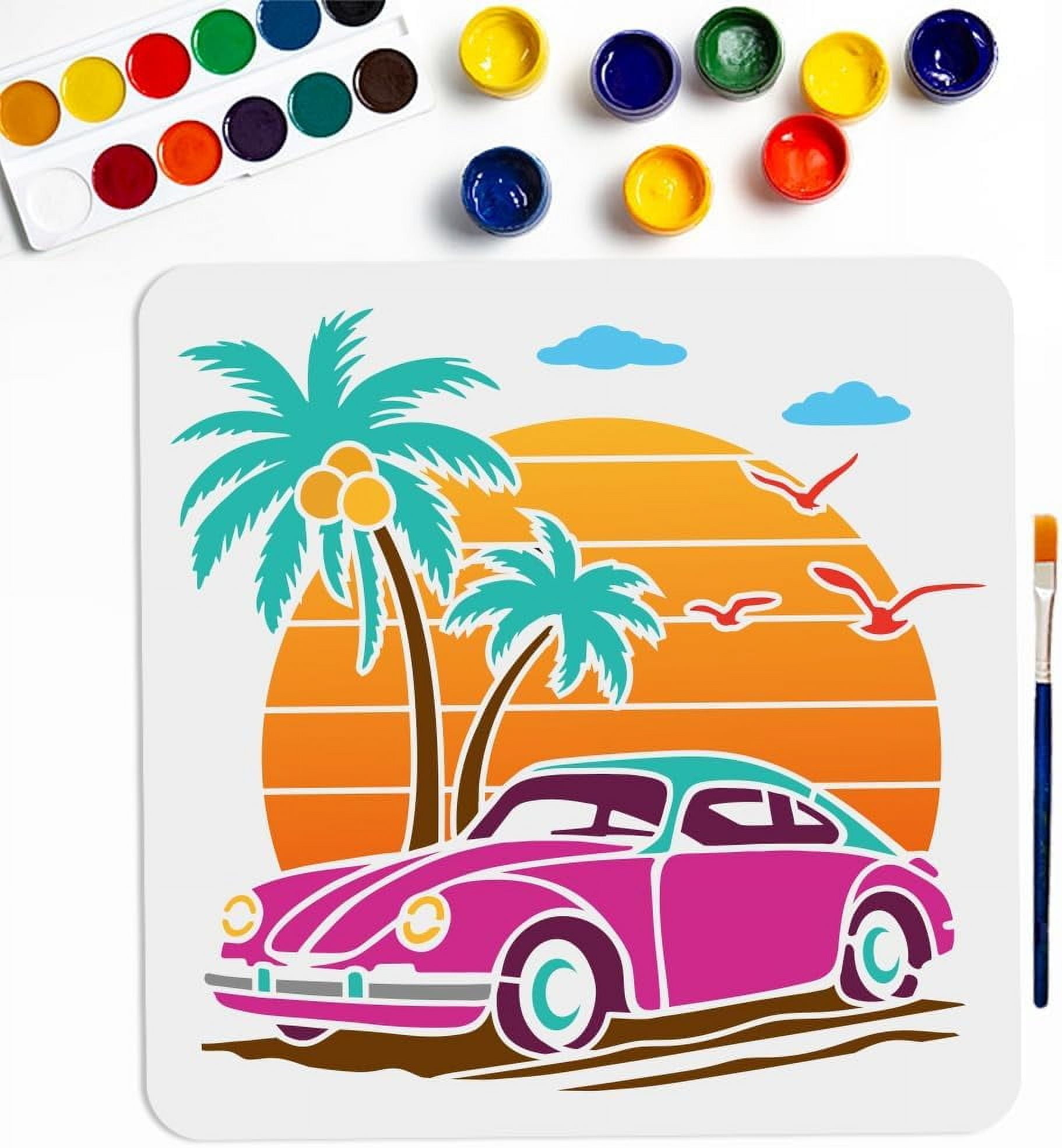 Car Coconut Tree Stencil 11.8×11.8inch Large Summer Sunset Beach ...