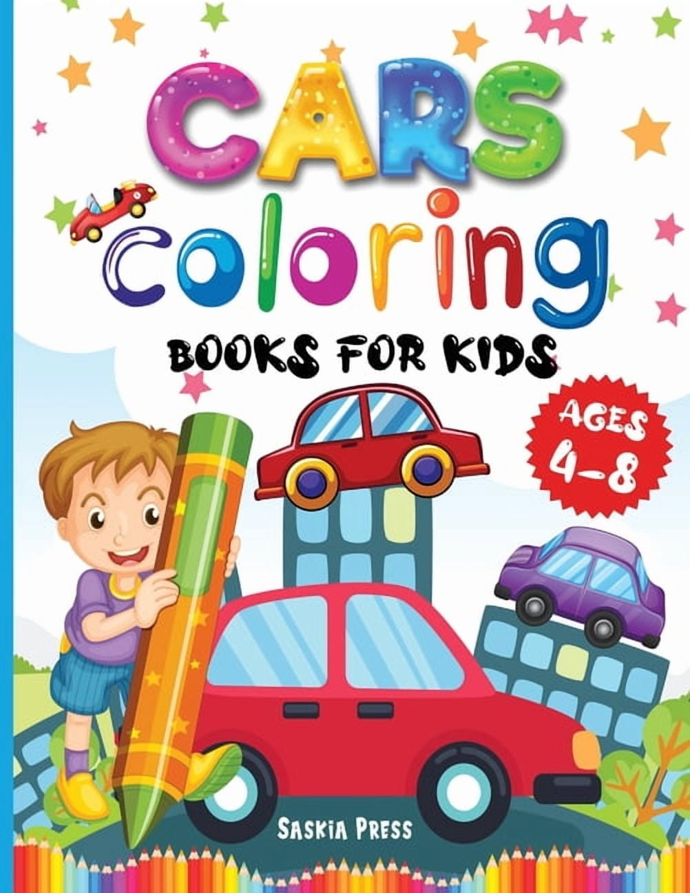 Car Coloring Book For Kids Ages 4-8: Fun & Theme Based Coloring Books ...