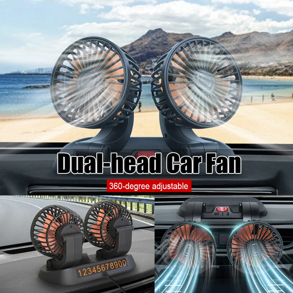 Car Cooling Fan 360° Adjustable Two Head Car Fan 5V/12V/24V Brushless ...