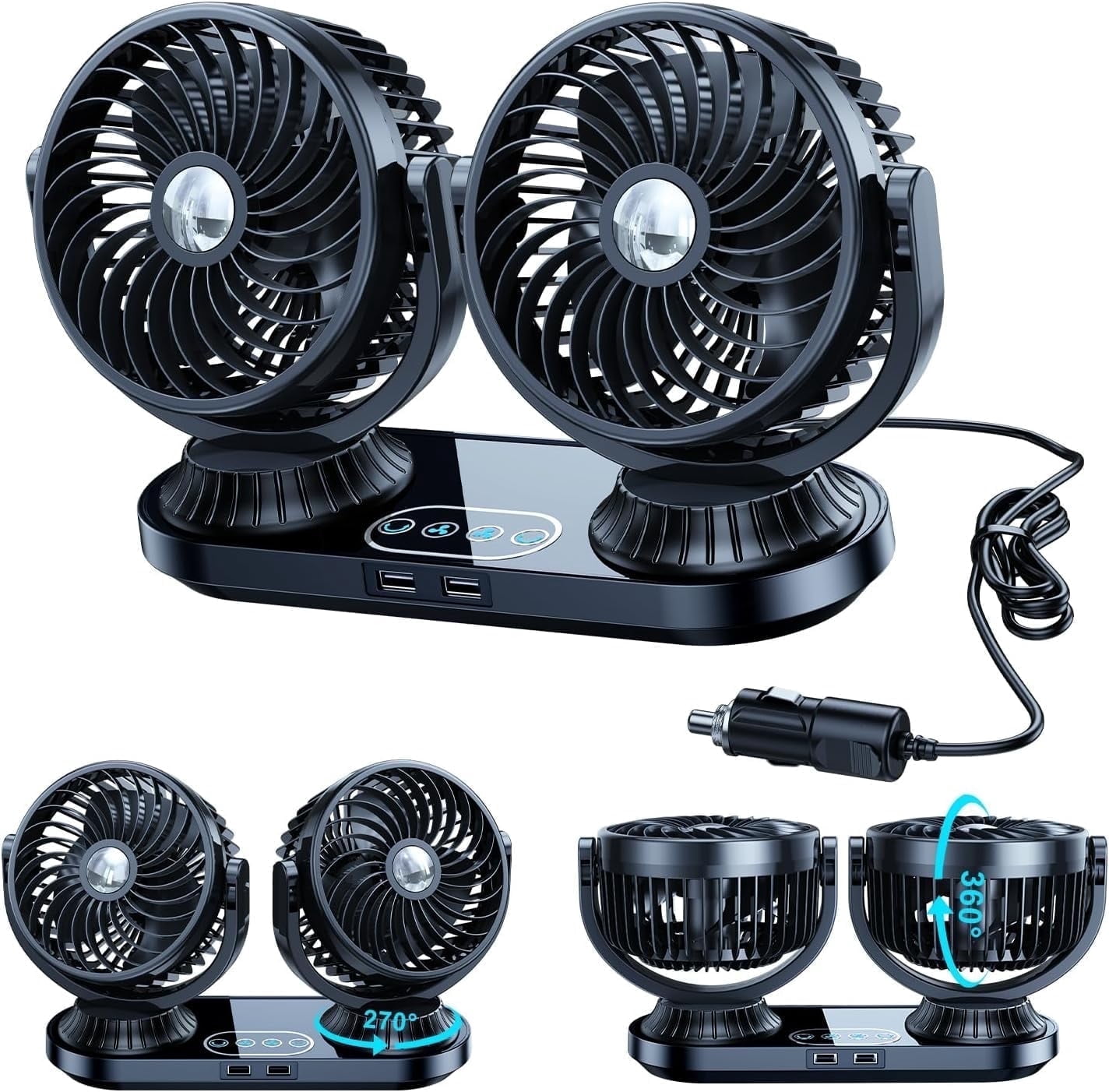 Car Cooling Fan, Dual Head Auto Oscillating Car Cooling Fan for ...