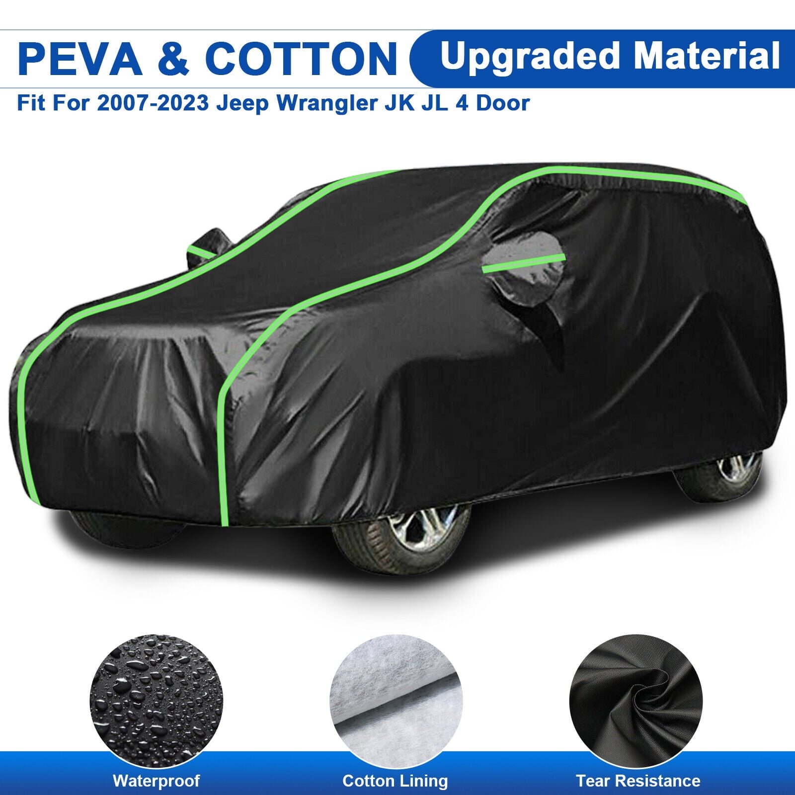 Custom Fit Car Cover for Jeep Wrangler JK JL 4 Door 2007-2023, Black ...