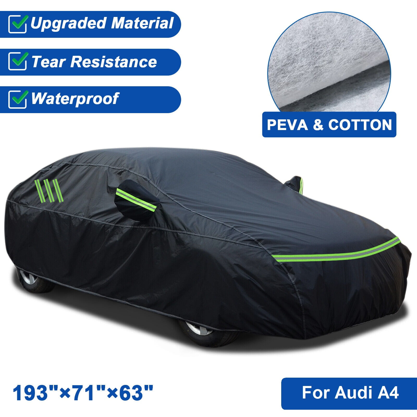 Car Cover for Audi A4 Waterproof Upgraded PEVA Cotton Full Sedan Car Cover Outdoor UV Resistant Dustproof Rain Sonw Protection Black Walmart