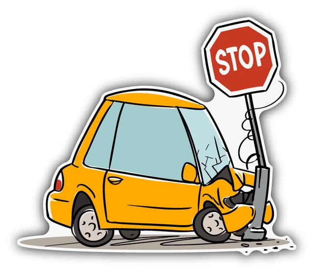 Car Crash Stop Cartoon Sign Car Sticker Phone Decal Water Bottle ...
