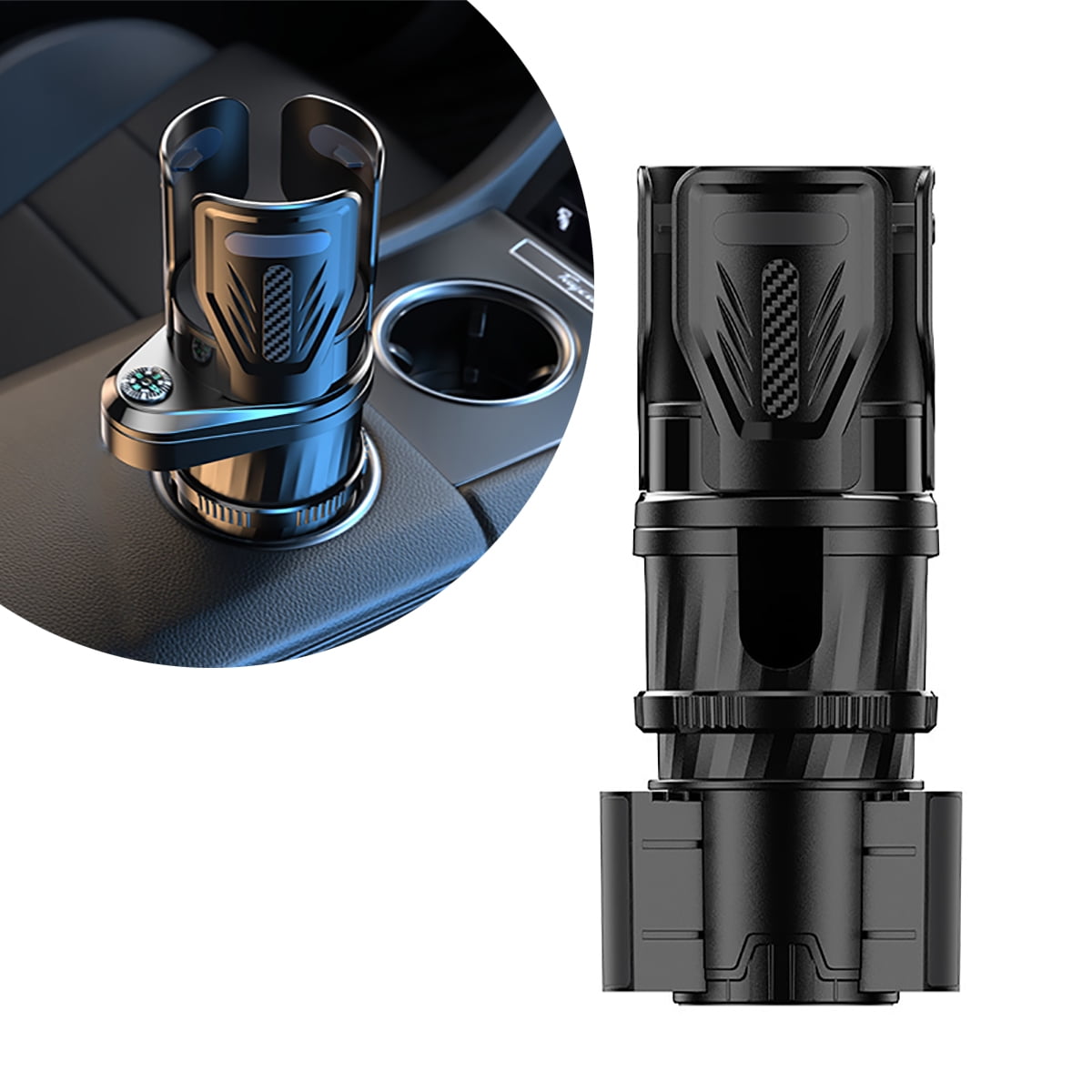 Car Cup Holder Expander with Compass,360°Rotation Adjustment Expandable ...