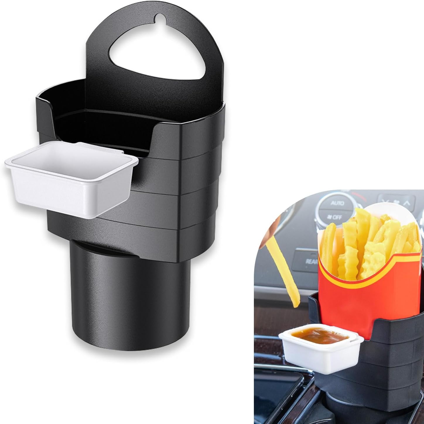 Car Cup Holder Organizer -3-In-1 French Frying Pan Holder, Sauce Holder ...