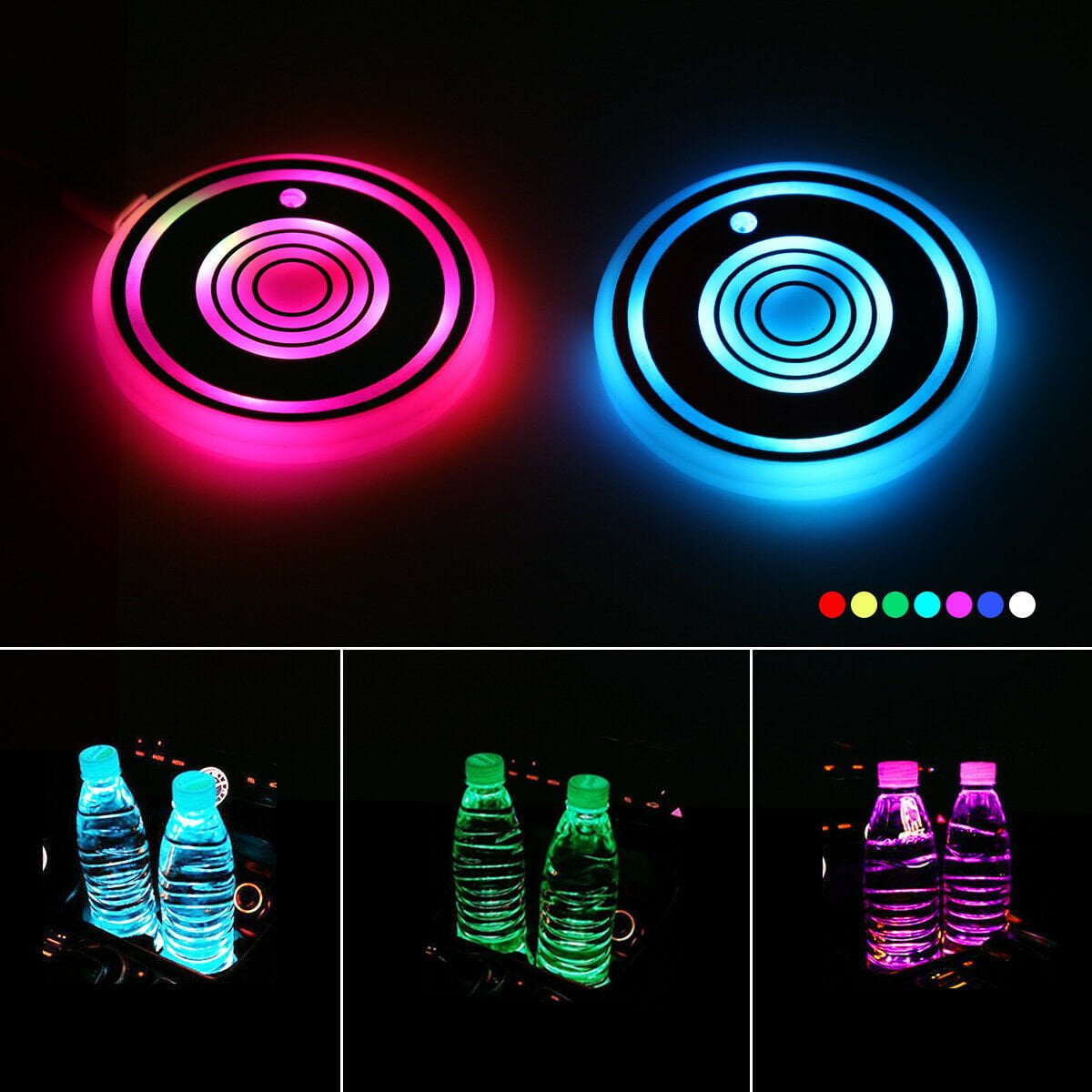 Car Cup Holder led Lights with 7 Colors USB Charging Mat Cup Pad ...