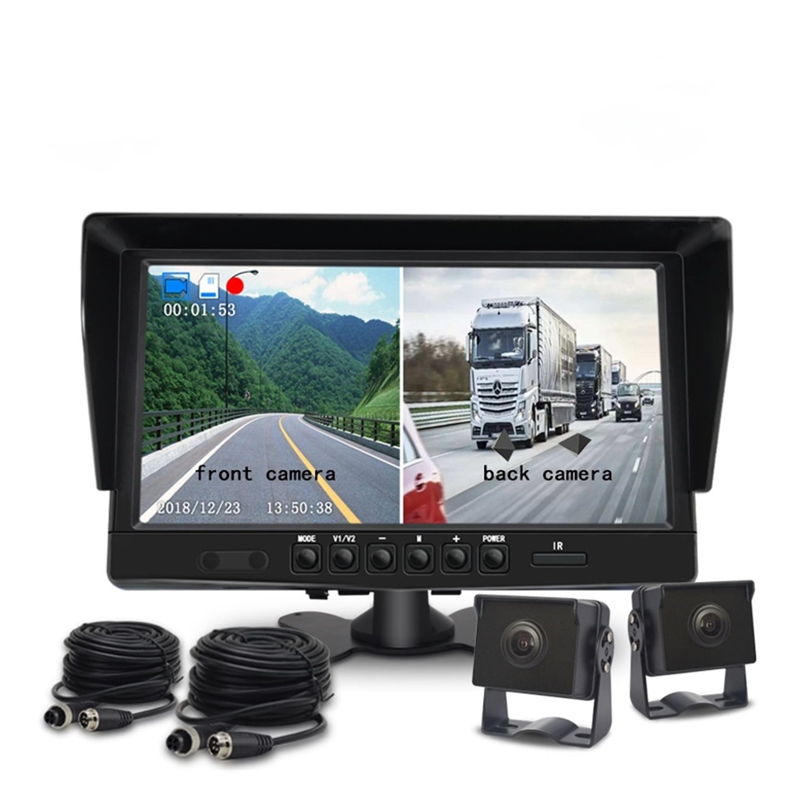 Car DVR 2 Cameras Lens 10.1 Inch Dash Camera Dual Lens With Rearview ...