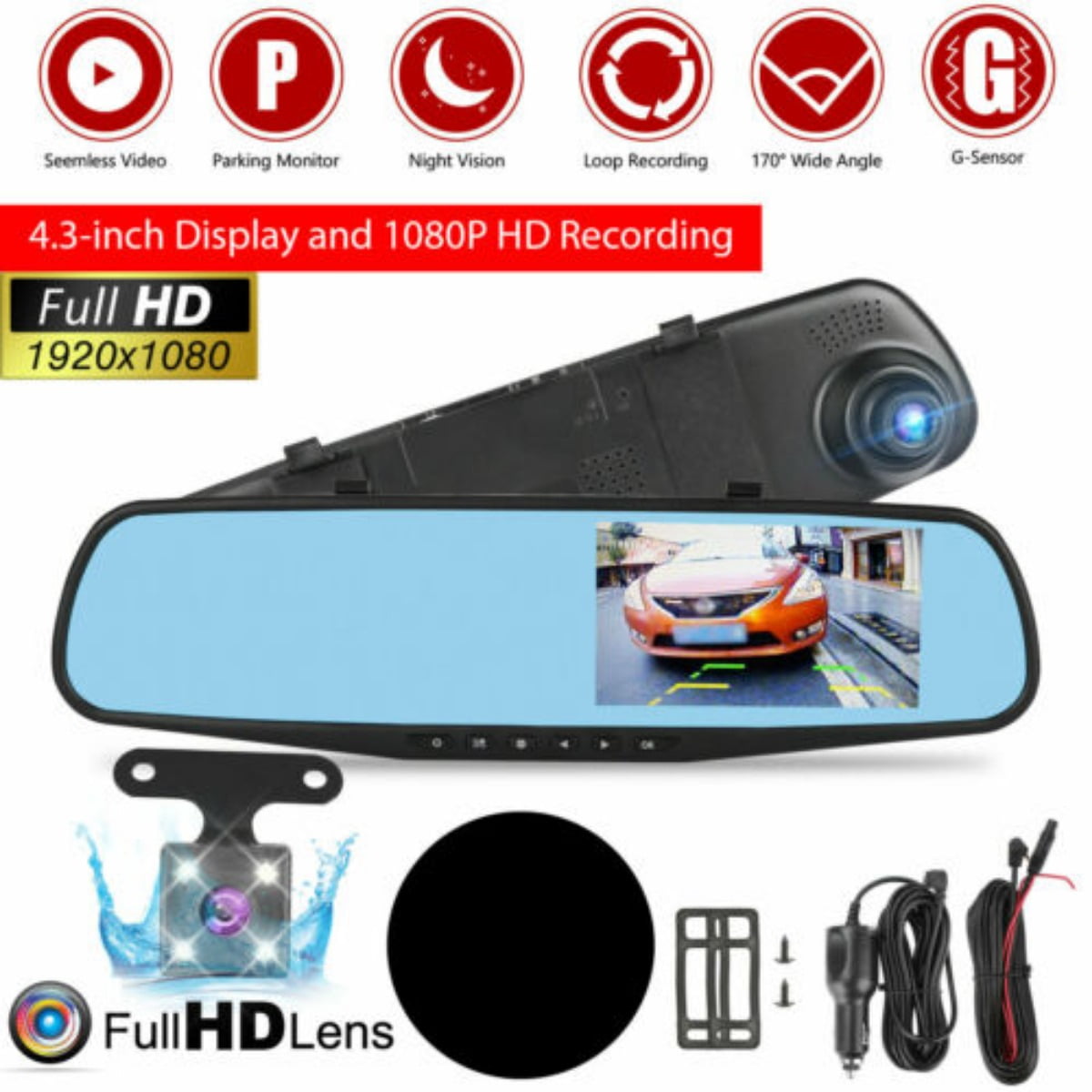 Car DVR Rear View Mirror Video Recroder 4.3" inch Back Up Car Camera ...