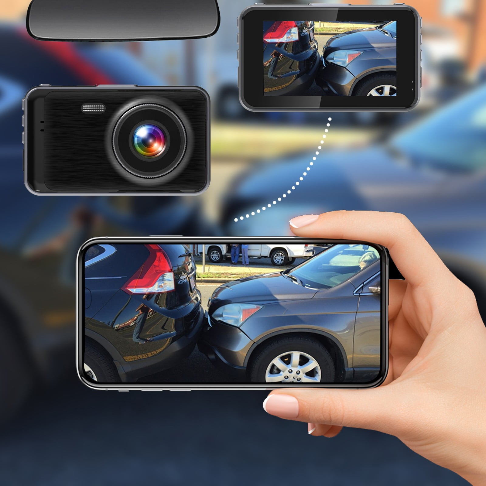 Car Dash Cam 1296P Dual Lens Front and Rear | 3 Inch LCD | 170° Wide ...