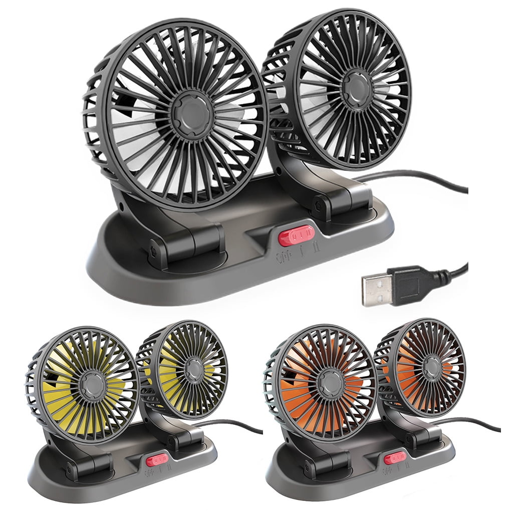 Car Dashboard Fan Adjustable Dual Head Electric Rotatable Auto Air ...