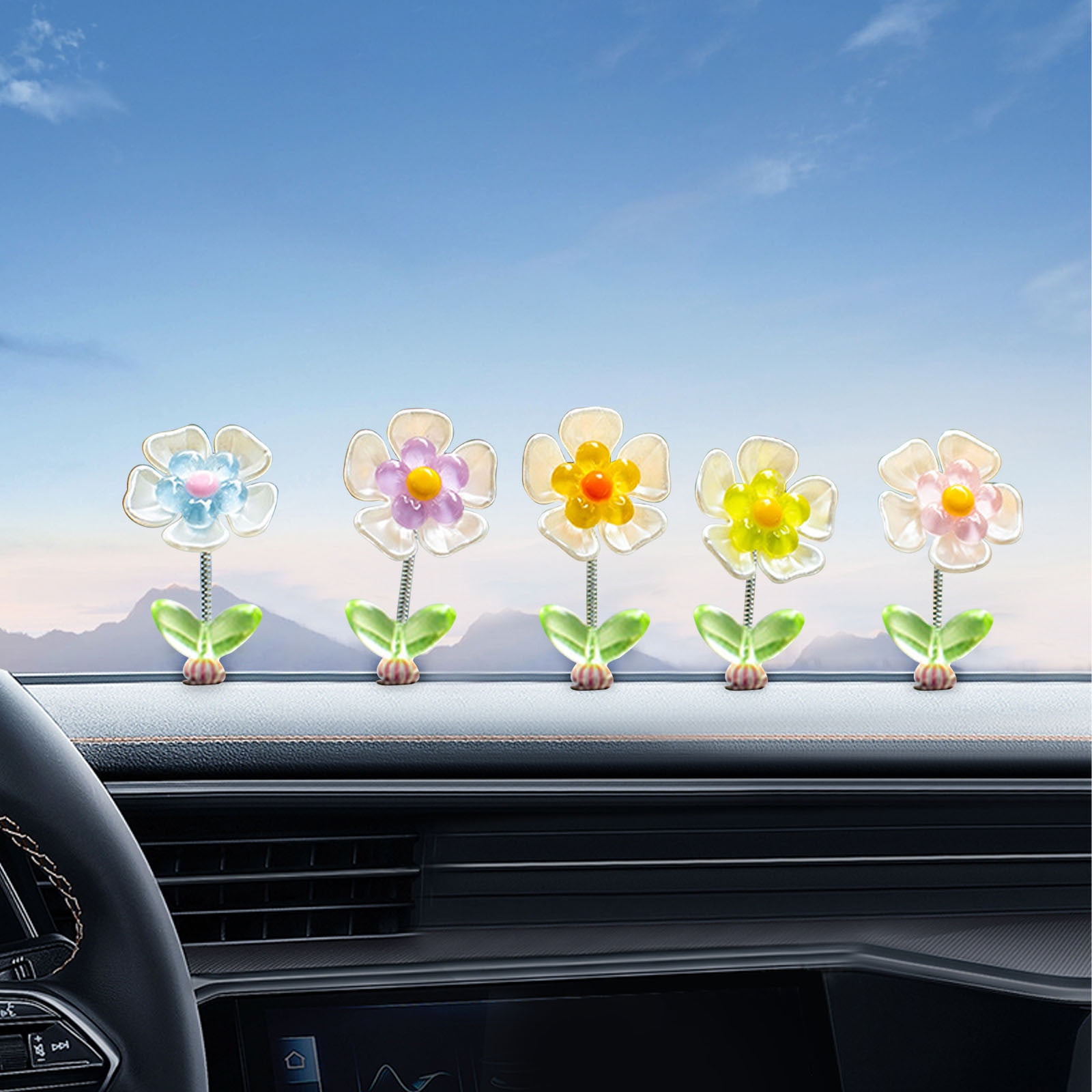 Car Dashboard Flower Ornament | Bobble Head Decoration | Cute Resin ...