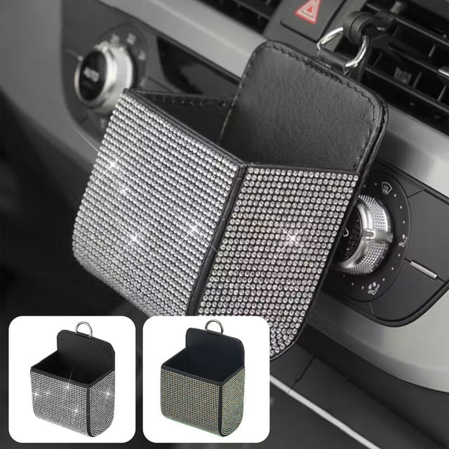 Car Dashboard Storage Organizer Box | Crystal Rhinestone PU Leather ...