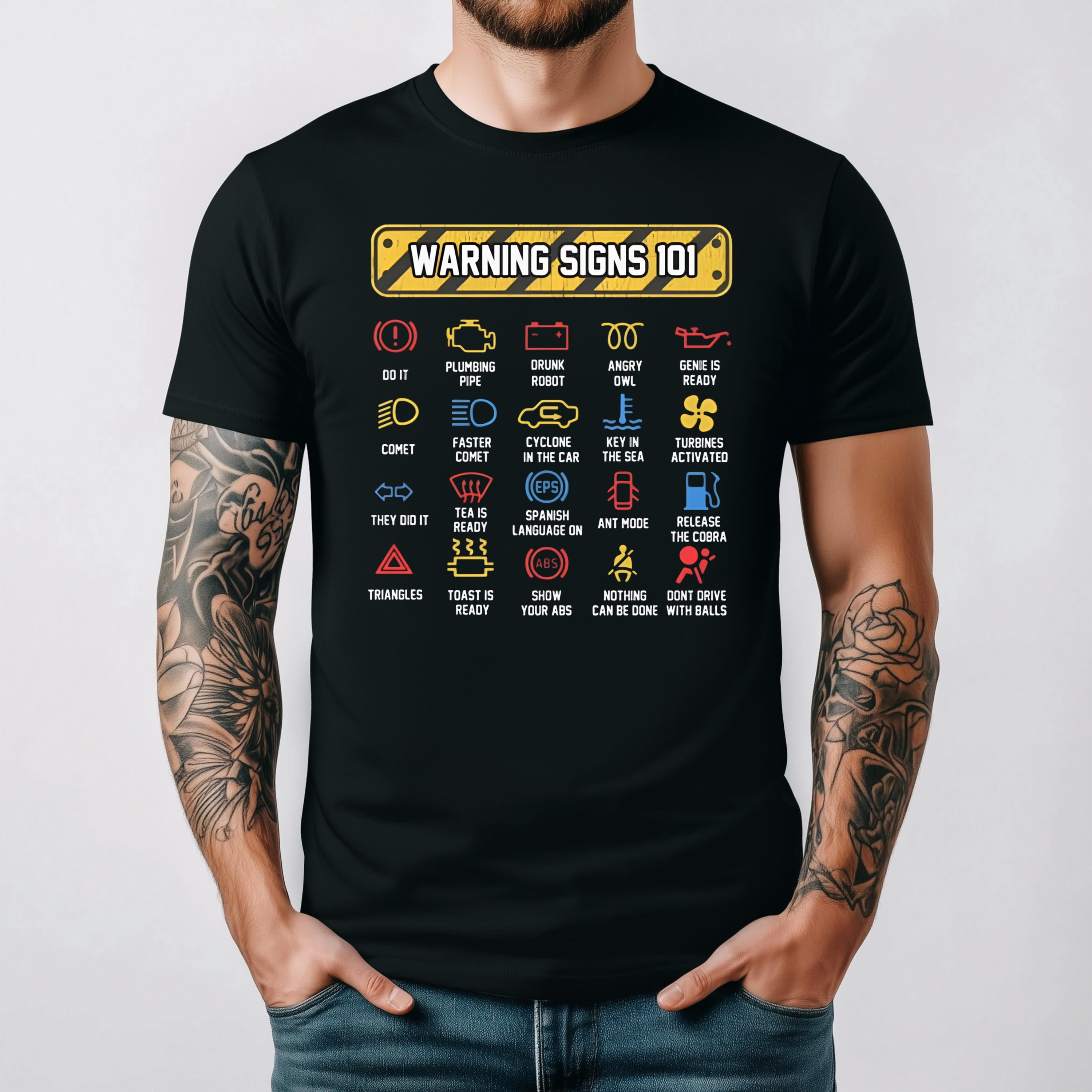 Car Dashboard Warning Signs Funny Auto Enthusiast Humor Graphic T Shirt ...