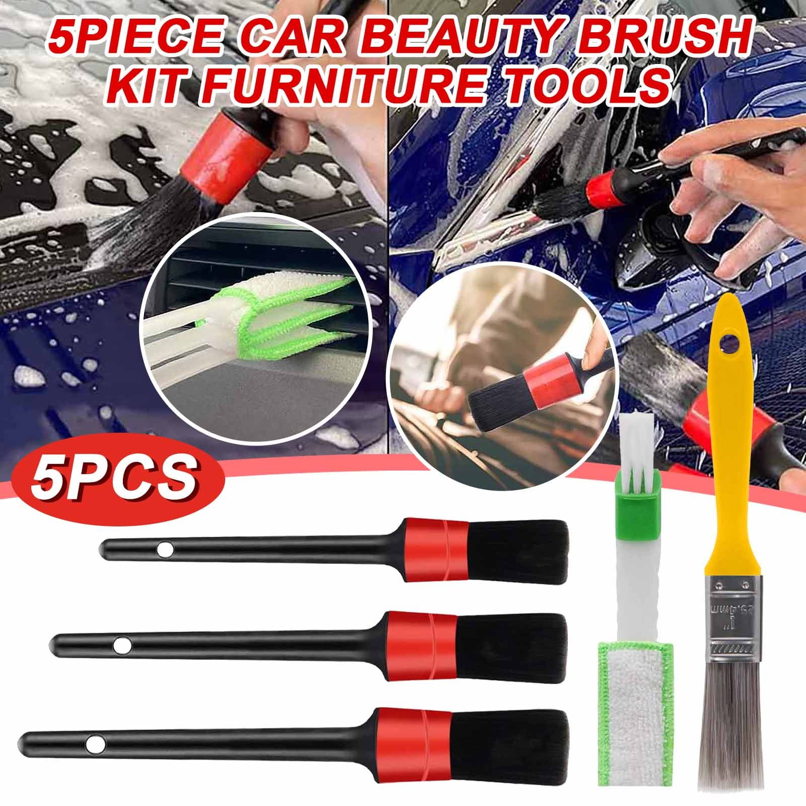 Car Detailing Brush Set | 5 Piece Plastic Round Cleaning Brushes for ...