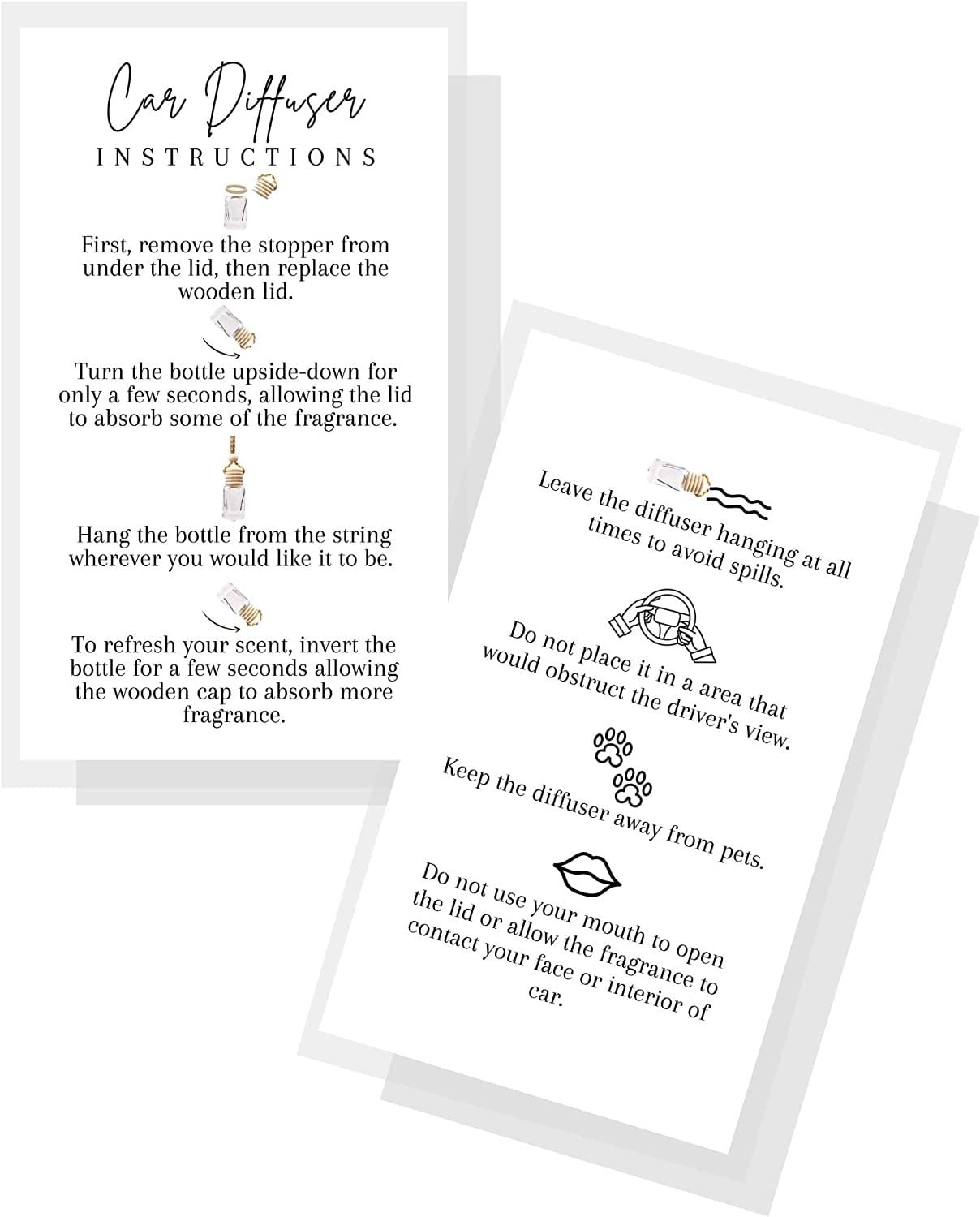 Car Diffuser Instruction Cards Physical Printed 2" x 3.5" inches ...