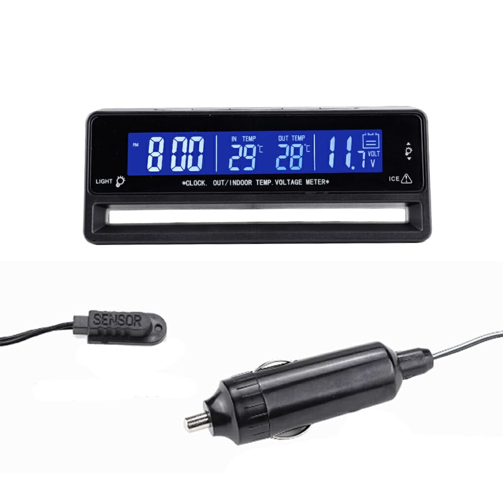 Car Digital Clock LCD Display Temps Voltage Meter Indoor Outdoor Auto ...
