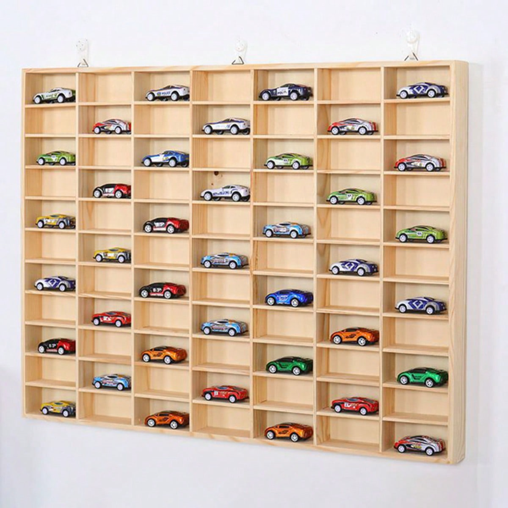 Car Display Case 60 Grids Wooden Car Model Display Cabinet Wall Mounted ...