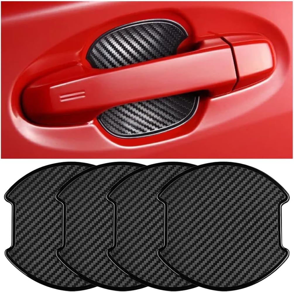 Car Door Handle Cup Scratch Protector, 4PCS 3D TPU Carbon Fiber Vehicle ...